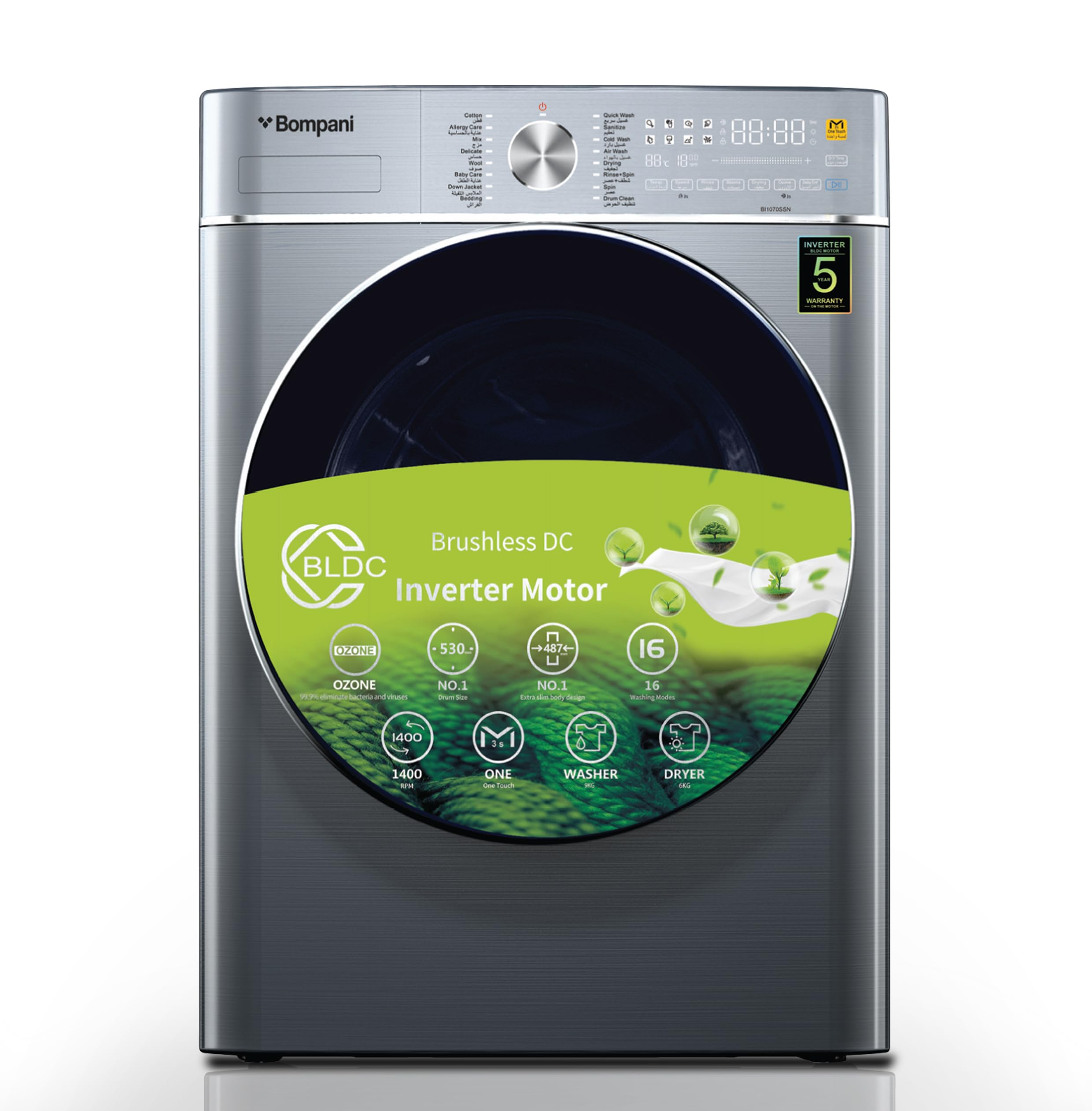 Bompani Washer Dryer 9/6 Kg, Fully Automatic Front Load Combo Wash & D